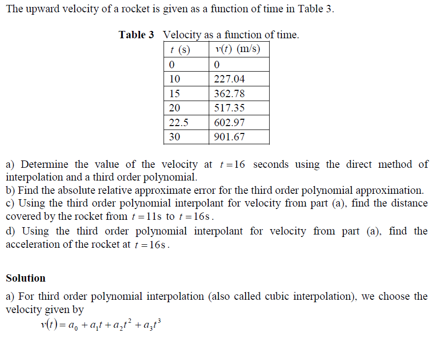 Solved The upward velocity of a rocket is given as a | Chegg.com