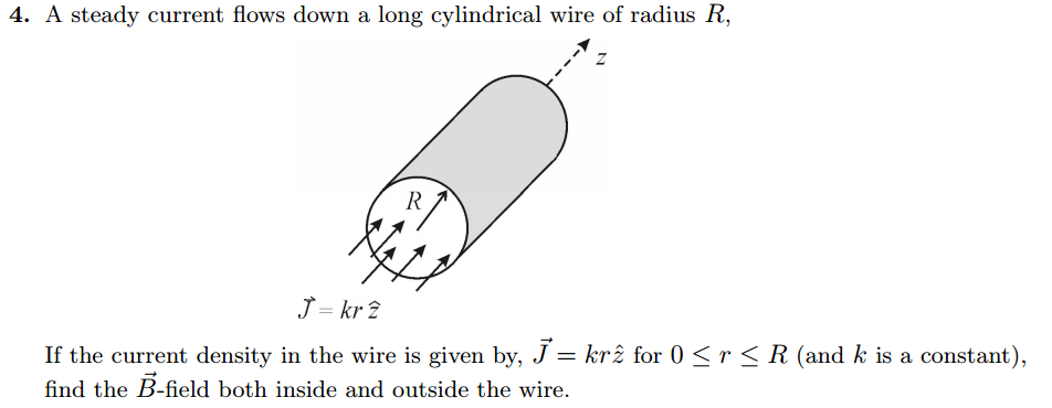 Solved A steady current flows down a long cylindrical wire | Chegg.com