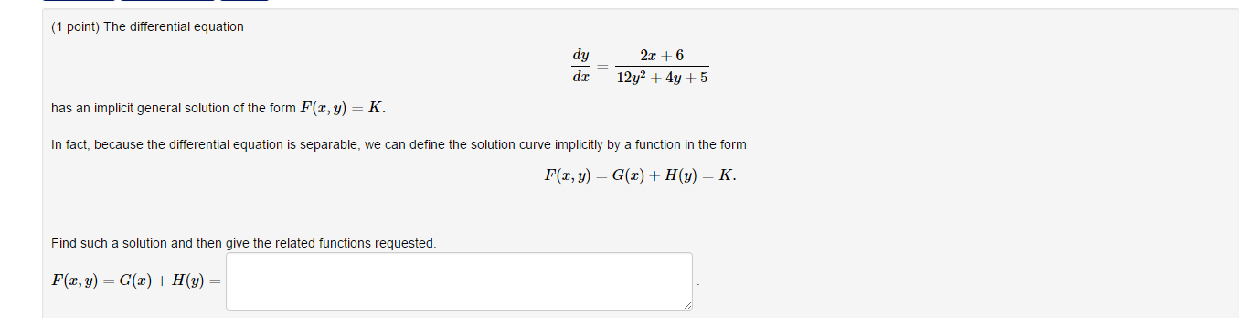 Solved The differential equation dy/dx = 2x + 6/12y^2 + 4y + | Chegg.com