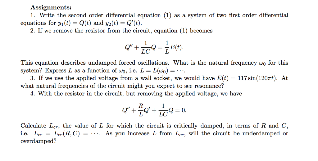 Write the second order differential equation (1) as a | Chegg.com