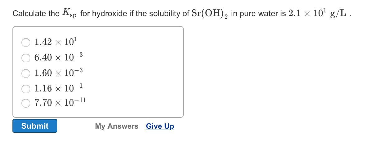 Solved Calculate the K_sp for hydroxide if the solubility of | Chegg.com