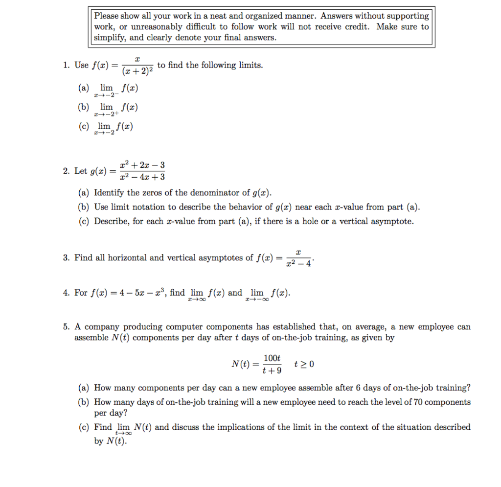 Solved Show all your work in a neat and organized manner. | Chegg.com