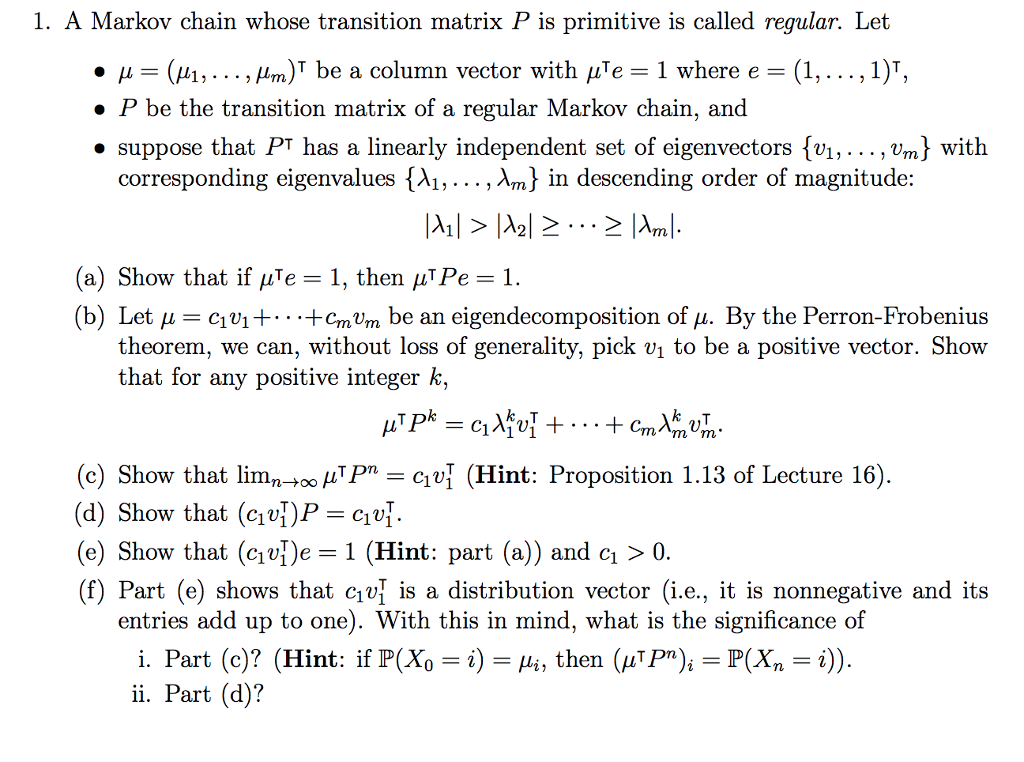 Markov chain whose transition matrix P is primitive | Chegg.com