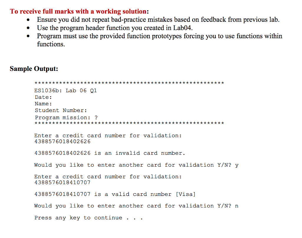 Solved E.1. Question 1: Credit Card Validation (60 Marks) | Chegg.com