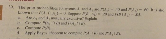 Solved The prior probabilities for events A_1 and A_2 are | Chegg.com