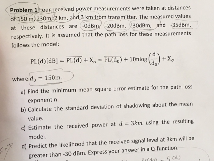Solved Four received power measurements were taken at | Chegg.com