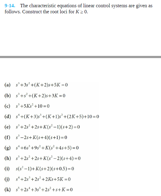 Solved 9-14. The characteristic equations of linear control | Chegg.com