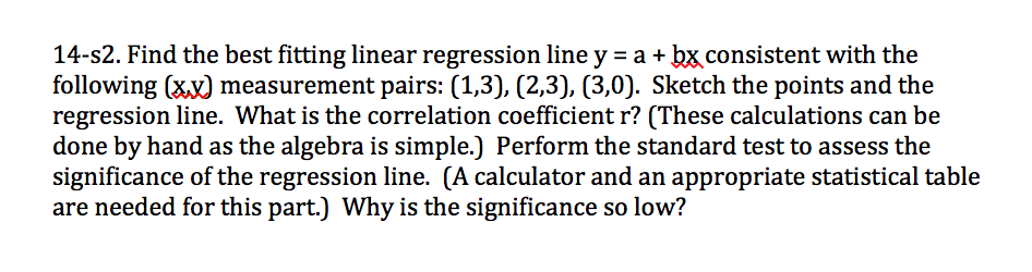 14-s2. Find the best fitting linear regression line | Chegg.com