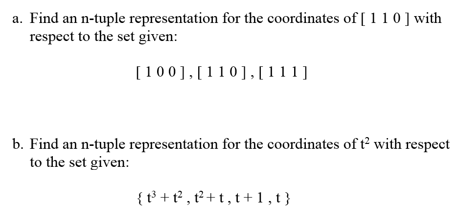 Solved A Find An N Tuple Representation For The Coordinates 