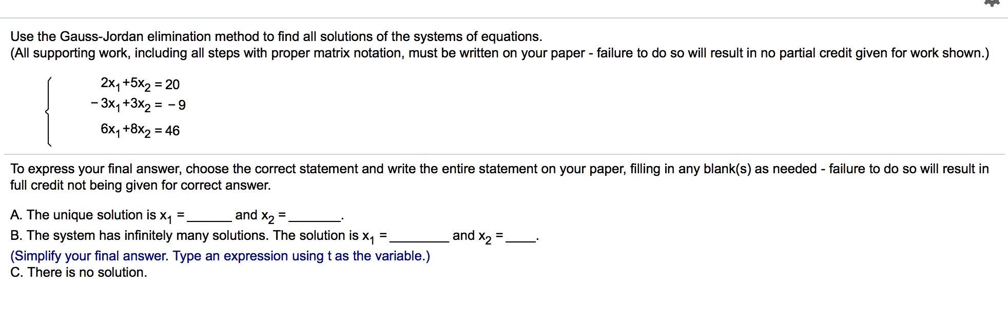 Solved Use the Gauss-Jordan elimination method to find all | Chegg.com