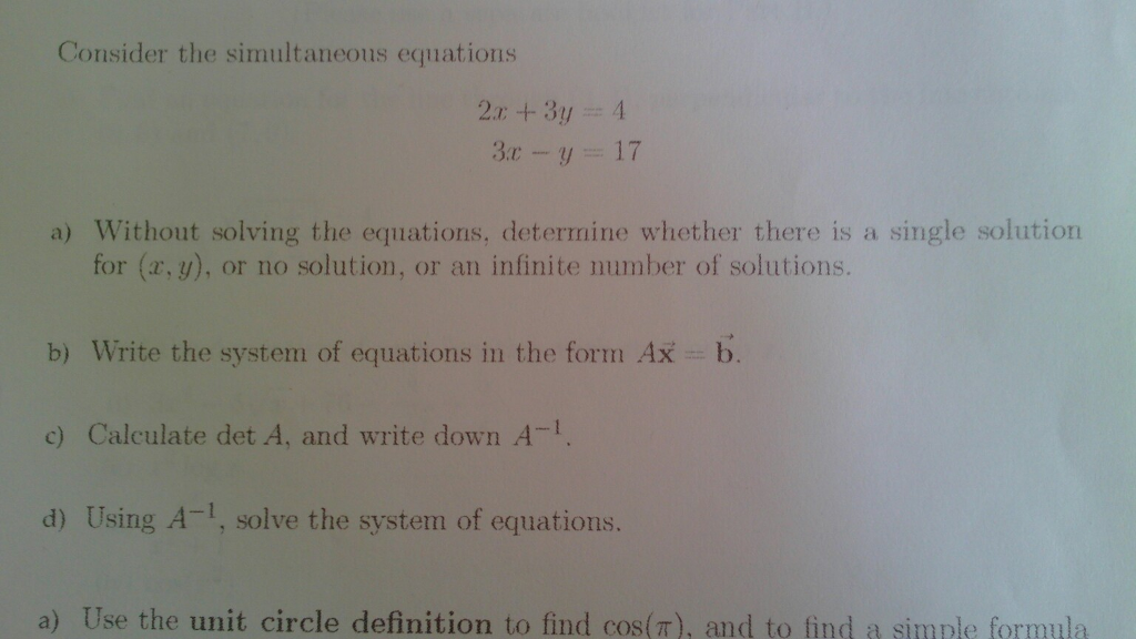 Solved Consider the simultaneous equations 3y17 a) Without | Chegg.com
