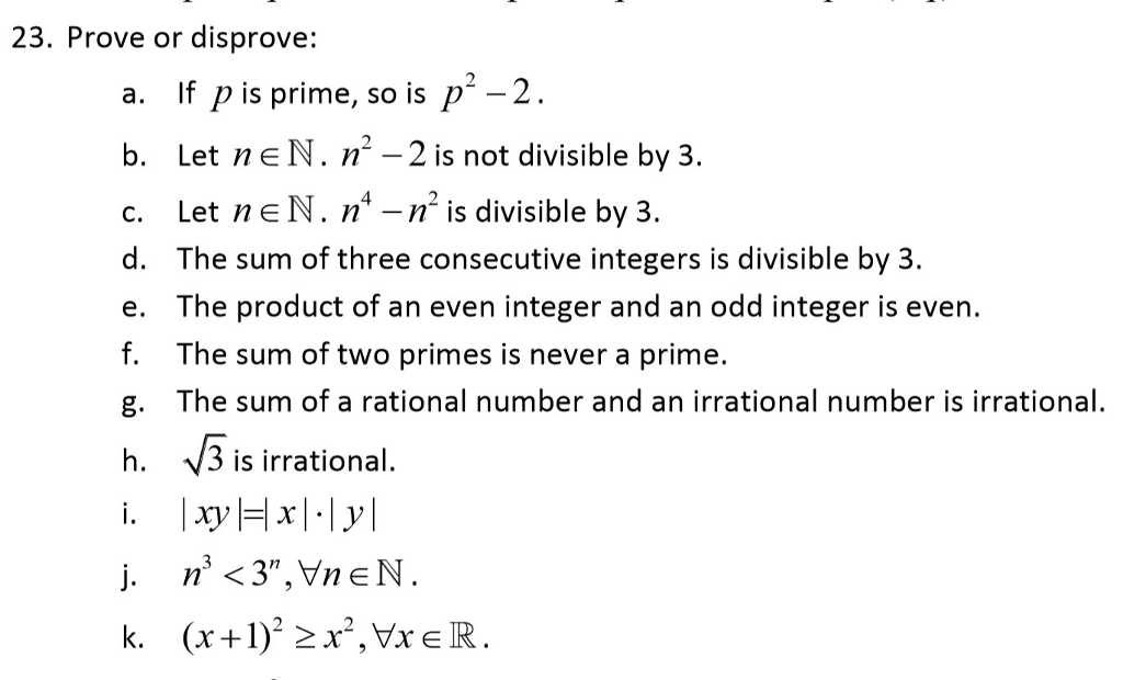 Solved 23. Prove or disprove a. If p is prime, so is p -2 b. | Chegg.com