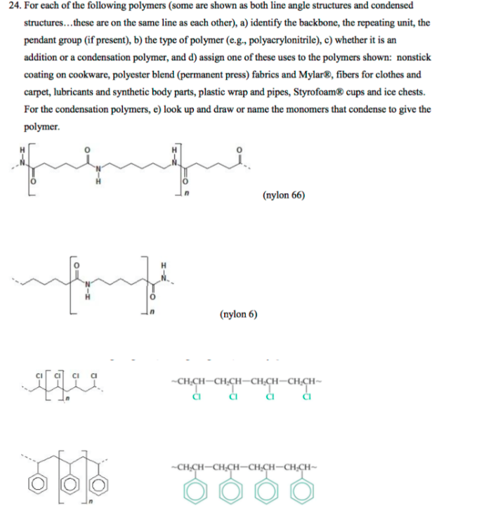 Solved 24. For each of the following polymers (some are | Chegg.com
