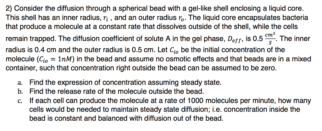 2) Consider the diffusion through a spherical bead | Chegg.com