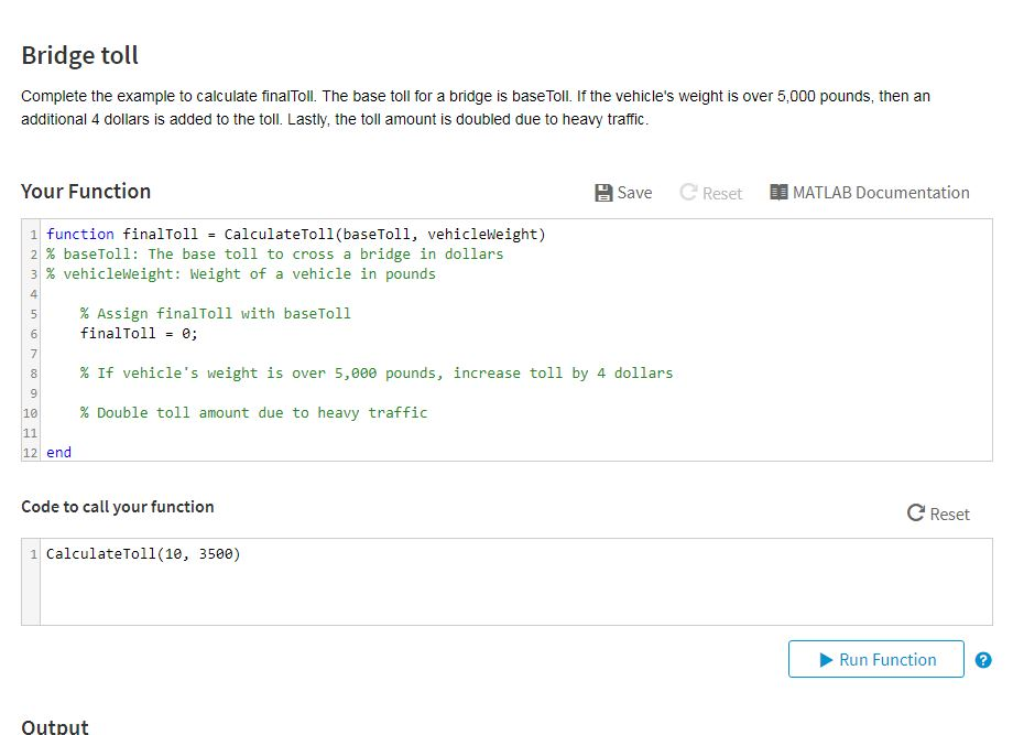 Solved Complete the example to calculate finalToll. The base | Chegg.com