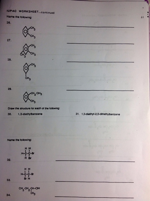 Solved IUPAC WORKSHEET ..continued Name the following: 26. | Chegg.com