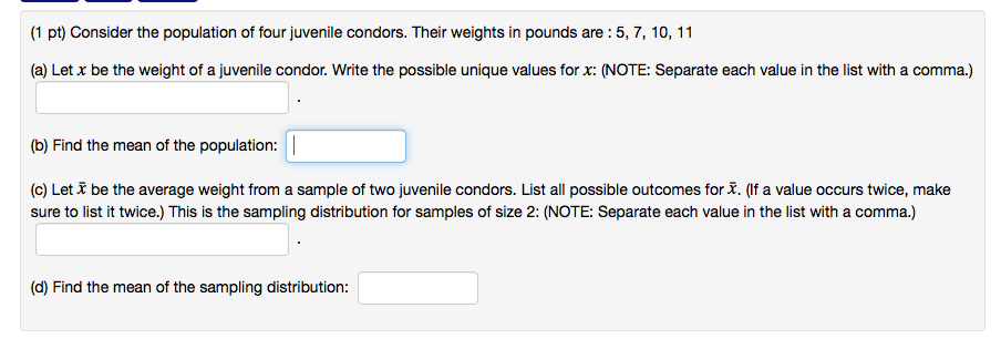 Solved (1 pt) Consider the population of four juvenile | Chegg.com