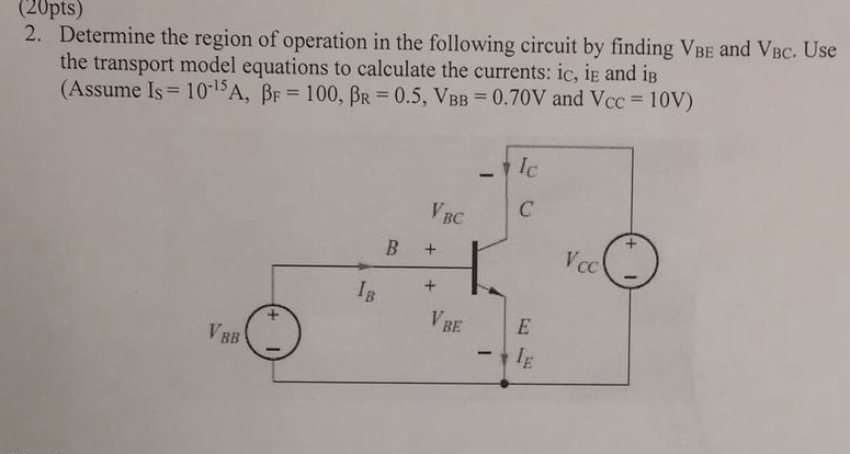 Solved (20pts) 2. Determine the region of operation in the | Chegg.com