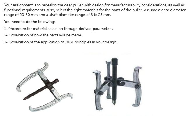 Solved Your assignment is to redesign the gear puller with | Chegg.com