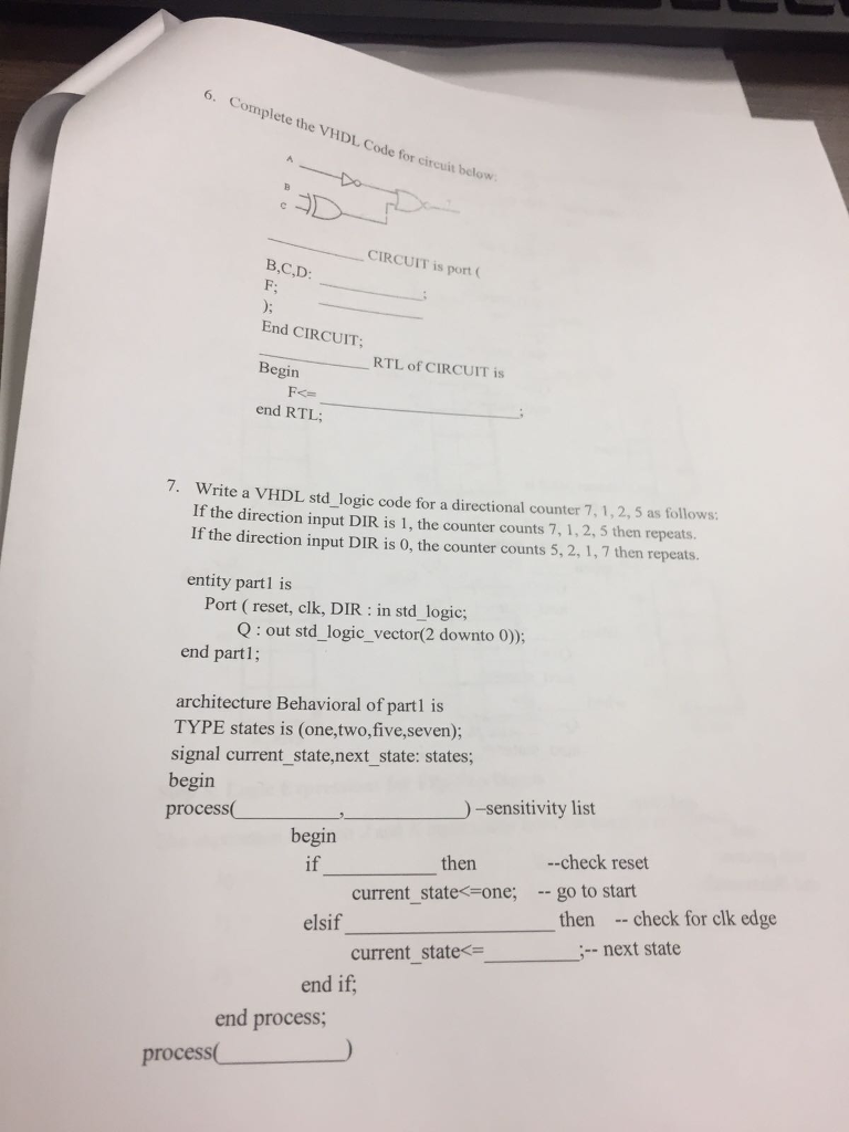 Solved 6. Complete the VHDL Code for circuit below CIRCUIT | Chegg.com