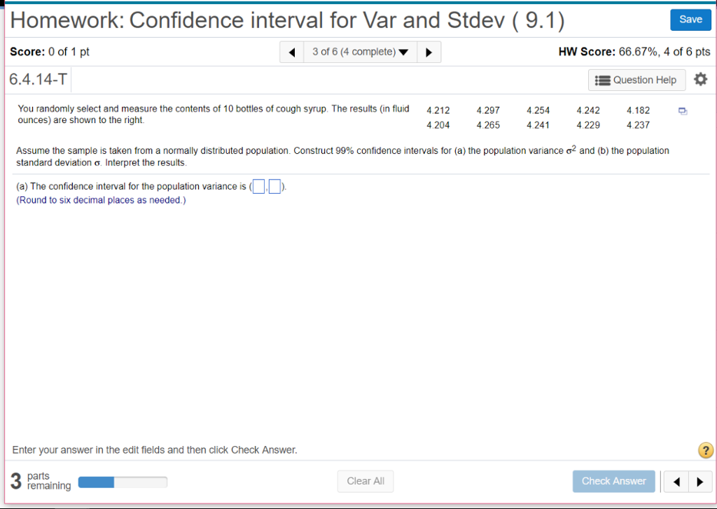 Solved Homework: Confidence interval for Var and Stdev (9.1) | Chegg.com