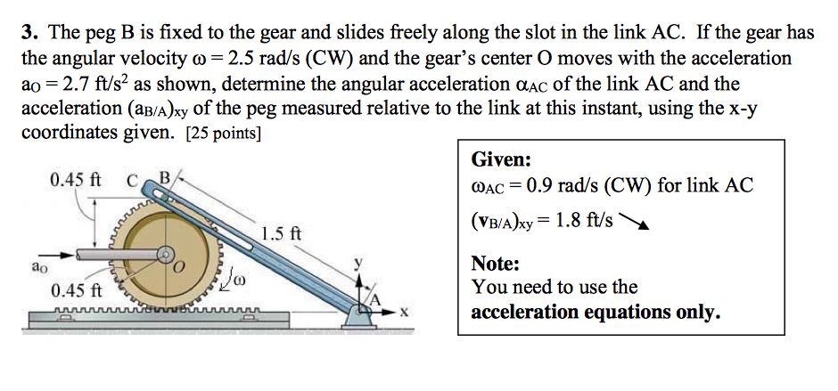 Solved The peg B is fixed to the gear and slides freely | Chegg.com