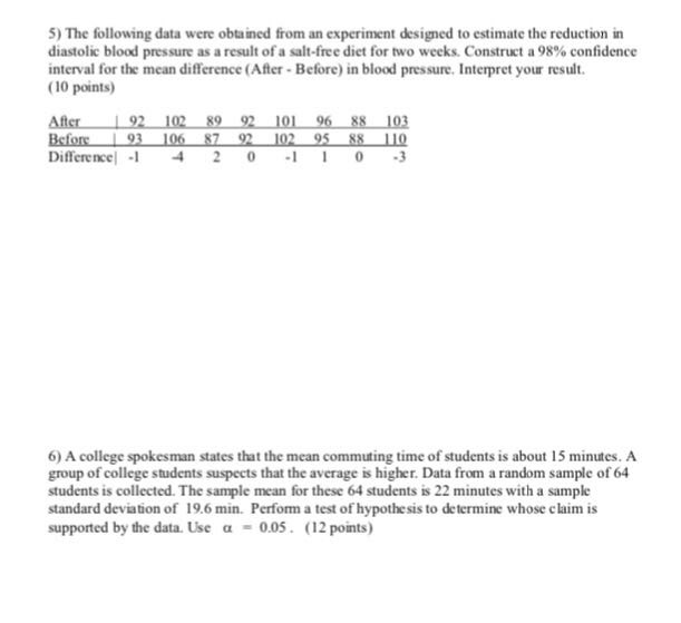 Solved The following data were obtained from an experiment | Chegg.com
