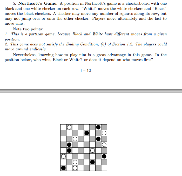 Solved Northcott's Game. A position in Northcott's game is a | Chegg.com