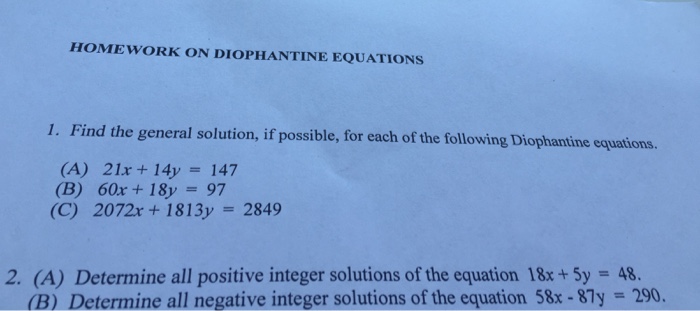 Solved Homework On Diophantine Equations 1 Find The General