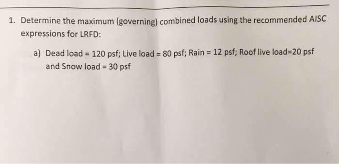 Solved 1. Determine the maximum (governing) combined loads | Chegg.com