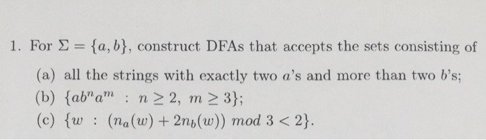 Solved For sigma = {a, b}. construct DFAs that accepts the | Chegg.com