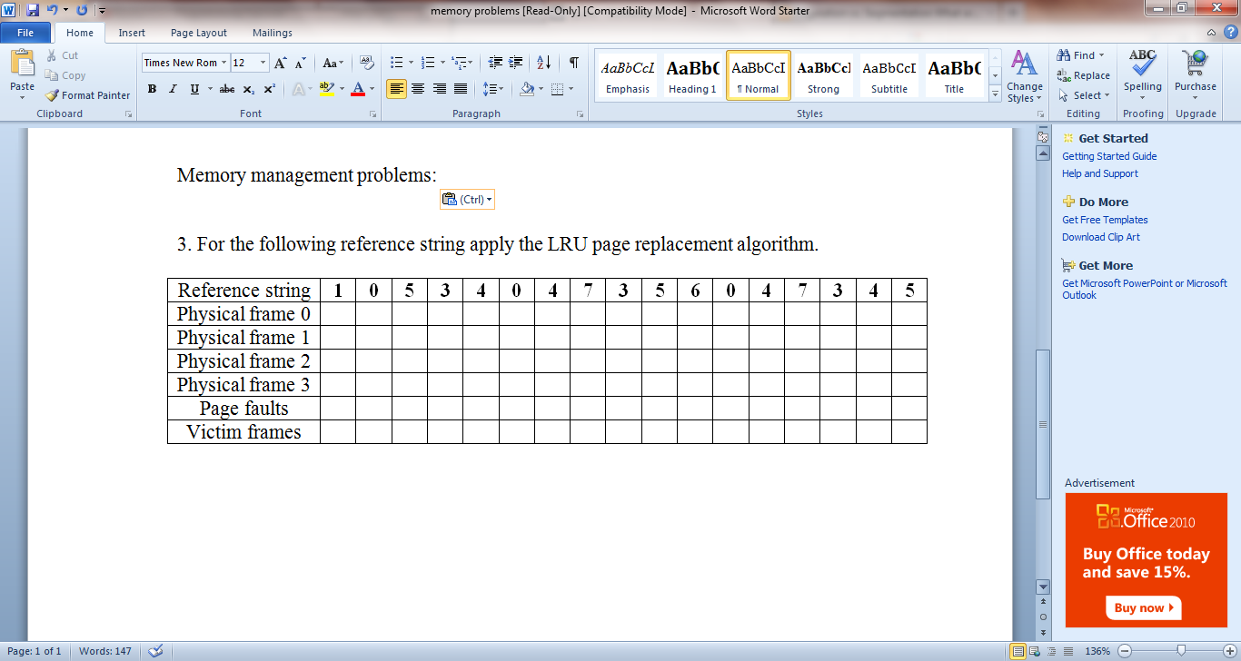 Solved For The Following Reference String Apply The Lru Page