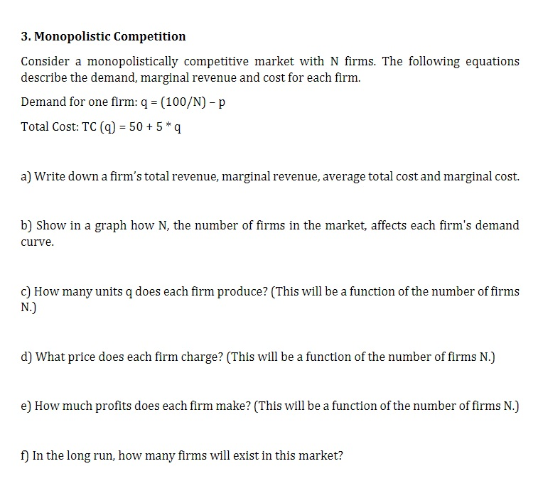 Solved 3. Monopolistic Competition Consider a | Chegg.com