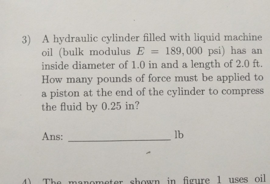 Solved A hydraulic cylinder filled with liquid machine oil | Chegg.com