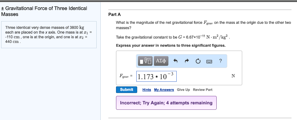 Solved t Gravitational Force of Three Identical Masses Three | Chegg.com
