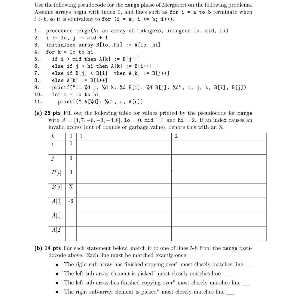 Solved Use the following pseudocode for the merge phase of | Chegg.com