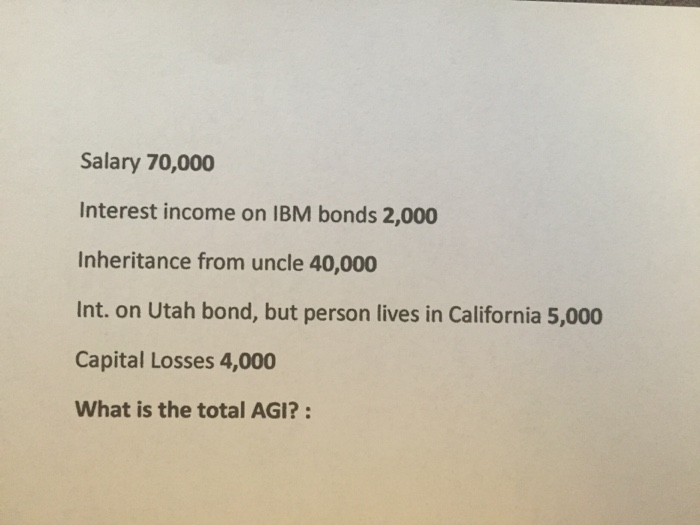 Solved Salary 70,000 Interest income on IBM bonds 2,000 | Chegg.com