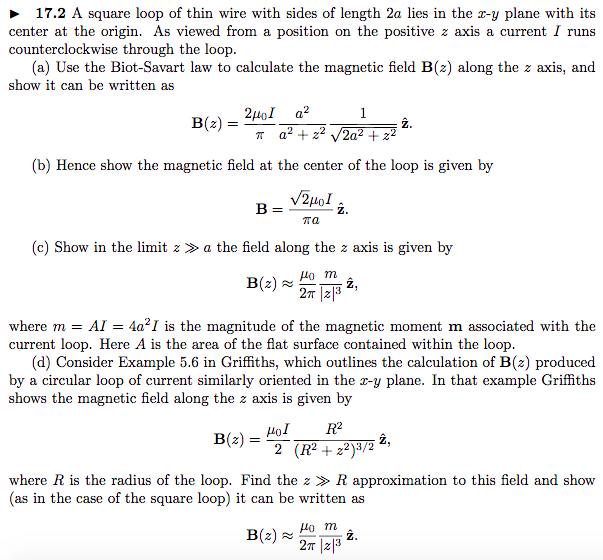 Solved 17.2 A square loop of thin wire with sides of length | Chegg.com