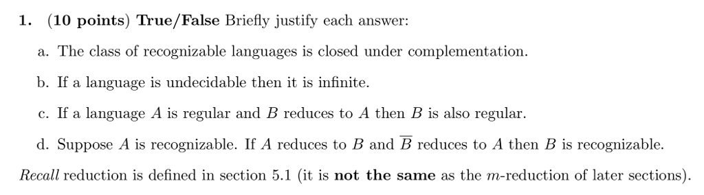 Solved (10 points) True/False Briefly justify each answer: | Chegg.com