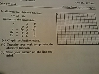 Solved Minimize the objective function. x - 7x - 3y | Chegg.com