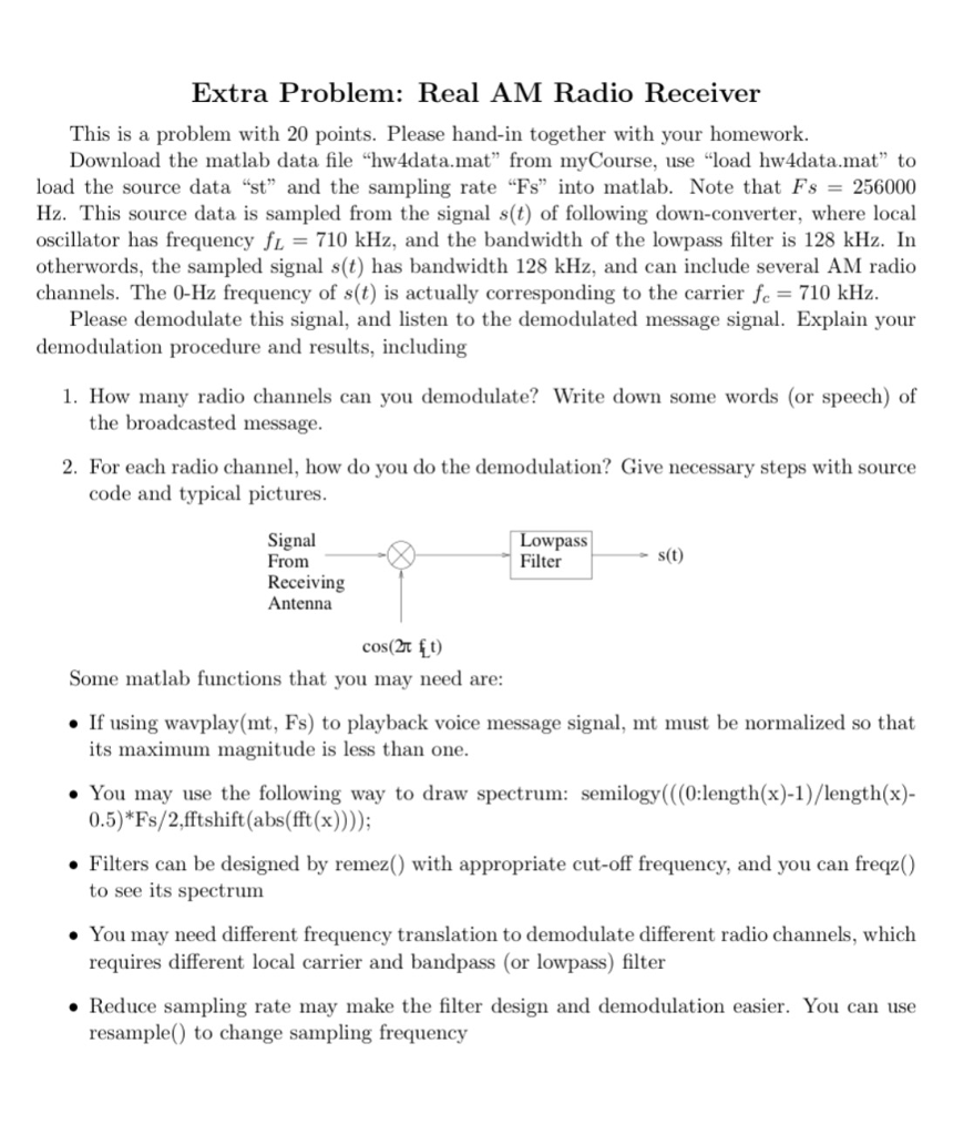 Extra Problem: Real AM Radio Receiver This is a | Chegg.com