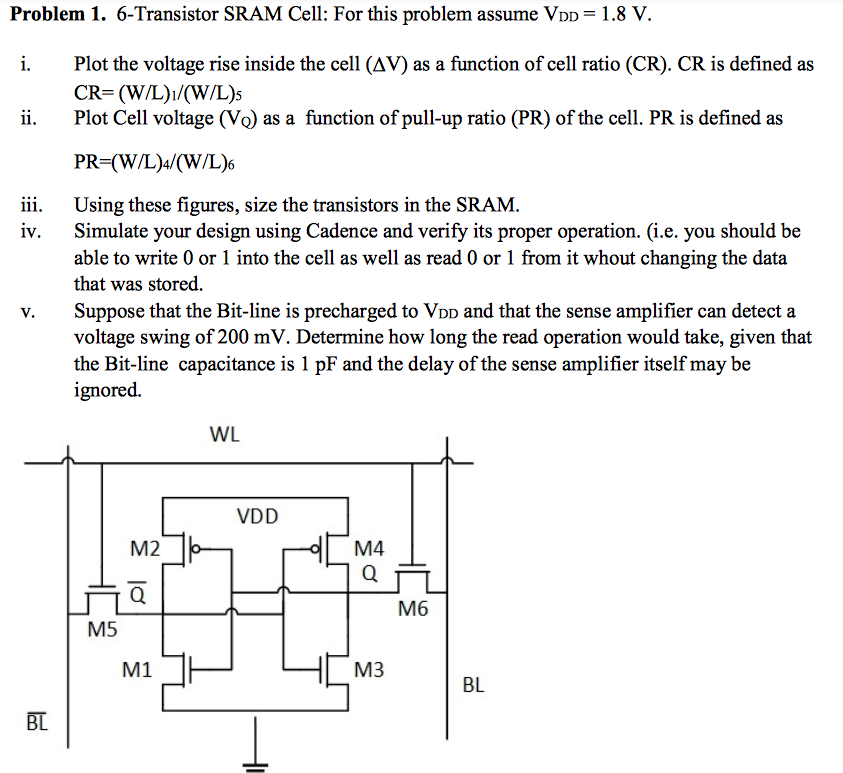 Solved Problem 1. 6-Transistor SRAM Cell: For this problem | Chegg.com
