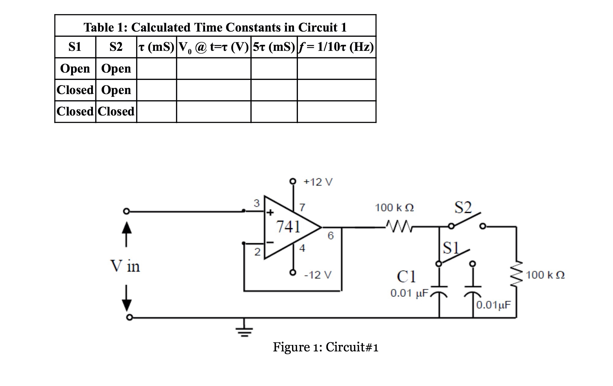 Solved Table 1: Calculated Time Constants in Circuit 1 S1 | Chegg.com