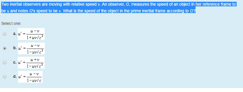 Solved Two inertial observers are moving with relative speed | Chegg.com