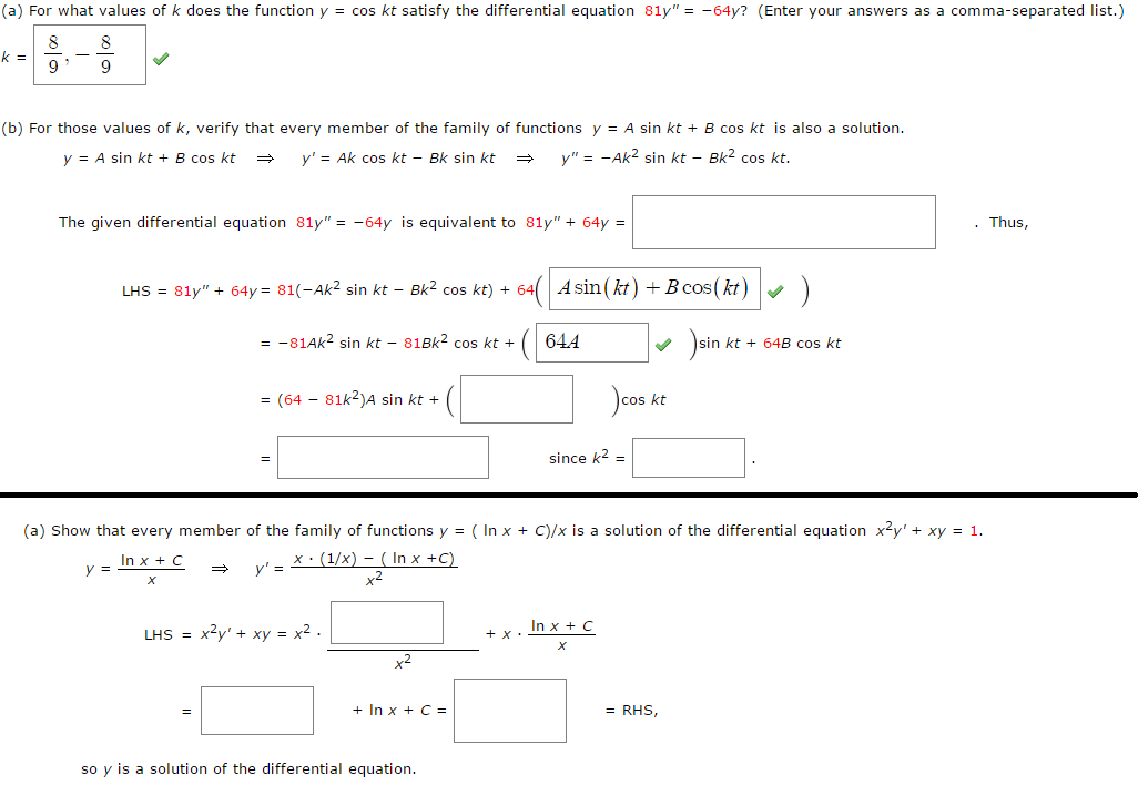 Solved A For What Values Of K Does The Function Y Cos Kt