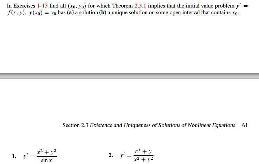 Solved In Exercises 1-13 find all (x_0, y_0) for which | Chegg.com
