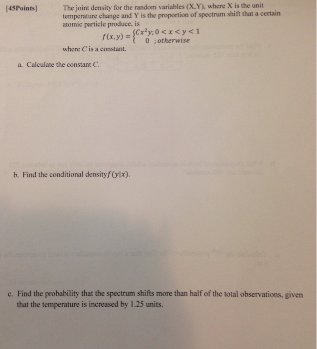Solved The joint density for the random variables (X, Y). | Chegg.com