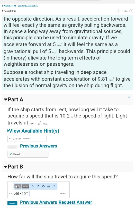 Solved Worksheet 4 Constant Acceleration A Rocket Ship 1 of4 | Chegg.com