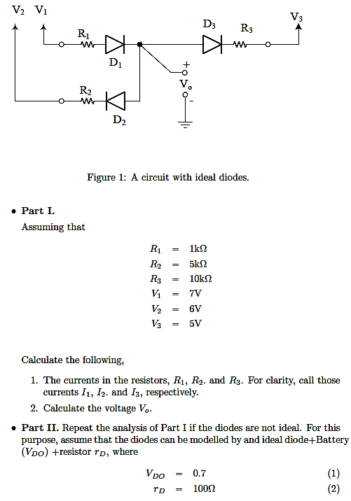 Solved V. Figure 1: A circuit with ideal diodes Part I. | Chegg.com