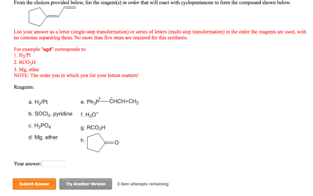 Solved From the choices provided below, list the reagent(s) | Chegg.com